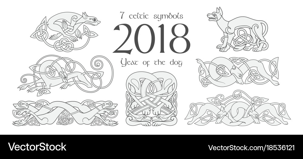 Set of celtic symbols dogs design elements Vector Image