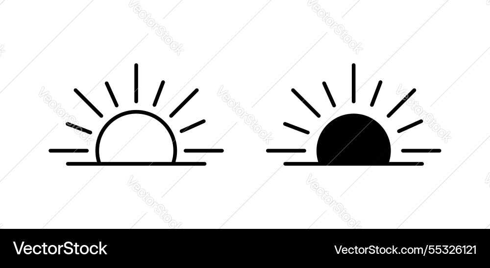 Sunrise icons pack in black flat and strokes Vector Image