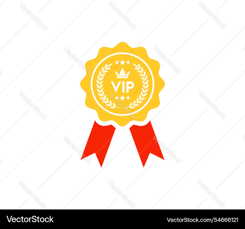 Vip badge with red ribbon and laurel Royalty Free Vector