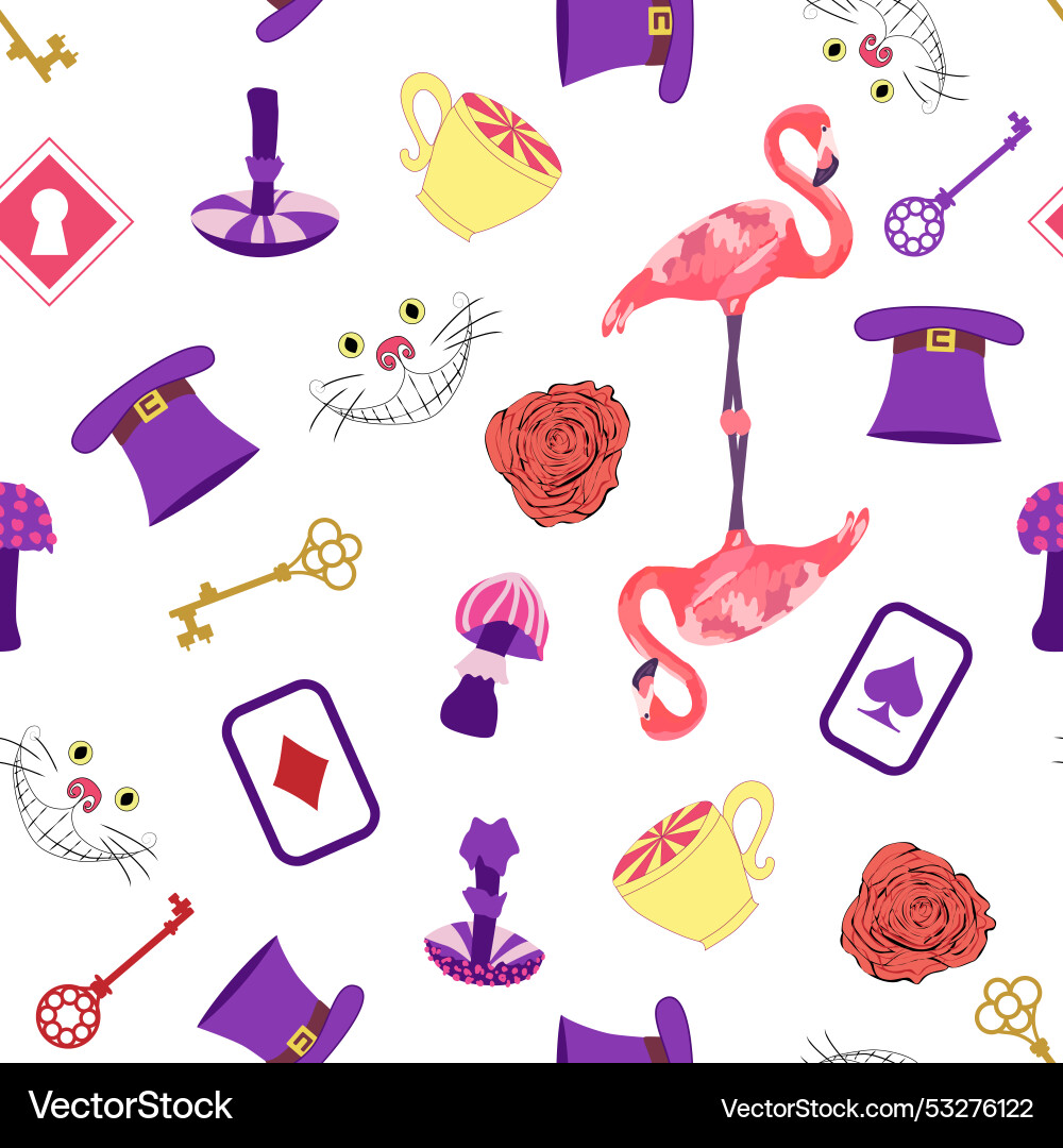 Alice in wonderland pattern rabbit cheshire cat Vector Image