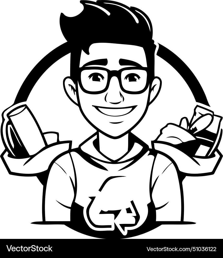 Cartoon man with recycling symbol Royalty Free Vector Image