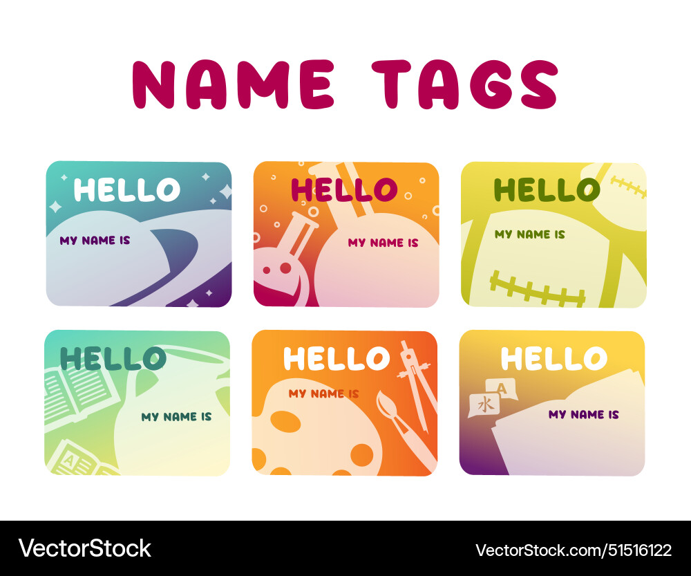 Childish school name tag with science and sport Vector Image