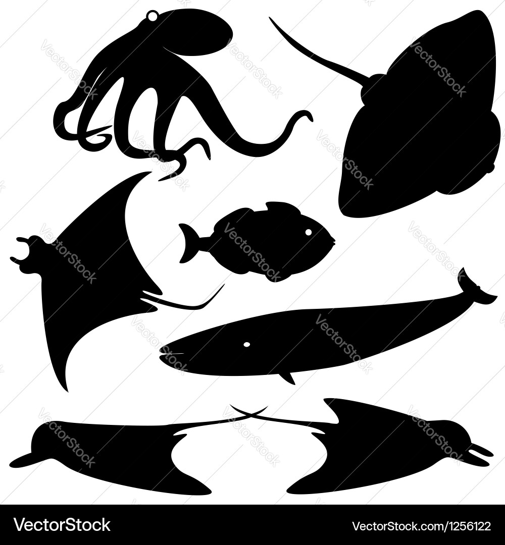 Fish silhouettes set 4 Royalty Free Vector Image
