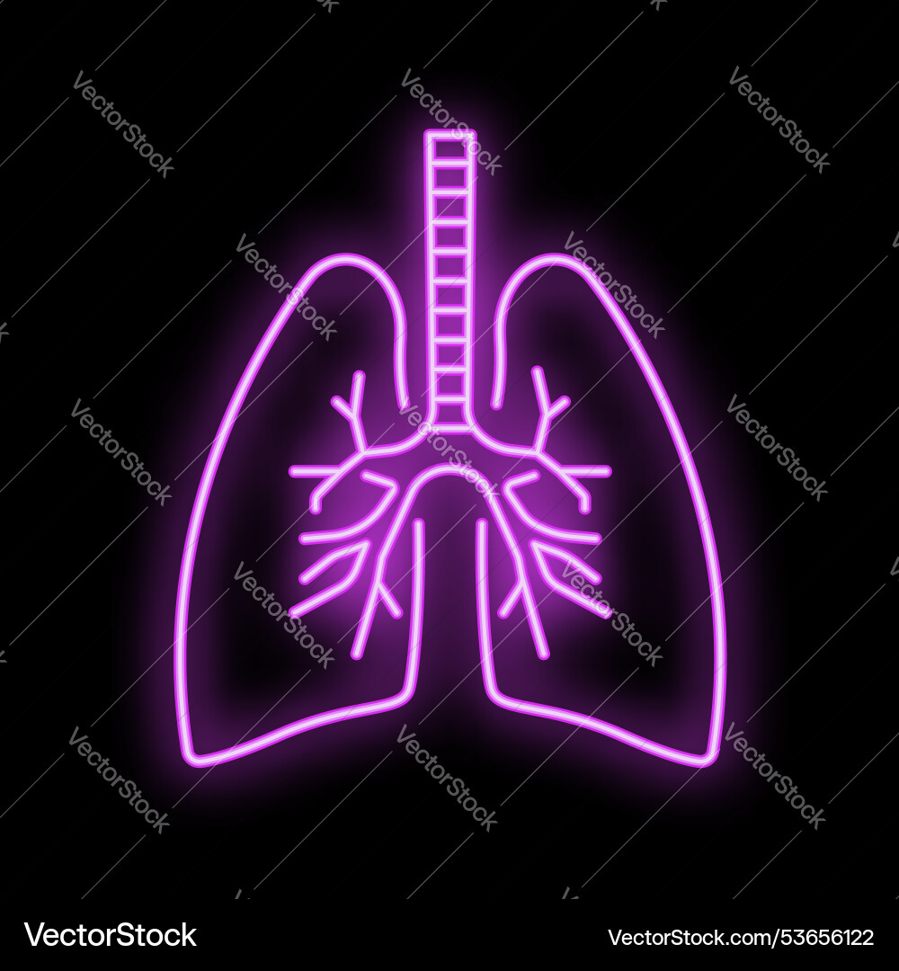 Glowing neon effect drawing human lungs icon Vector Image