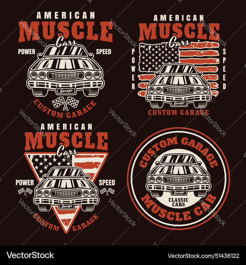 Muscle car set of emblems labels badges Royalty Free Vector
