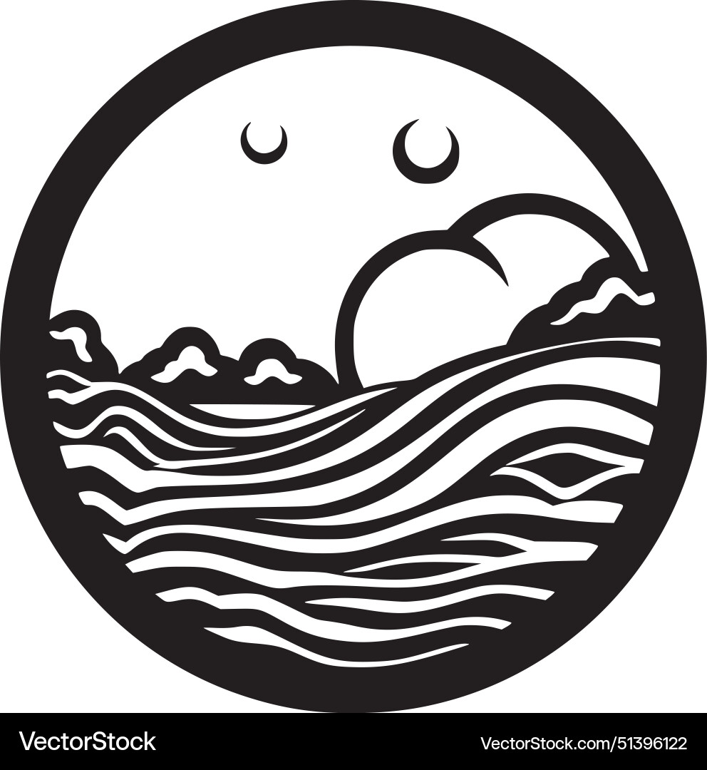 Ocean - minimalist and flat logo Royalty Free Vector Image