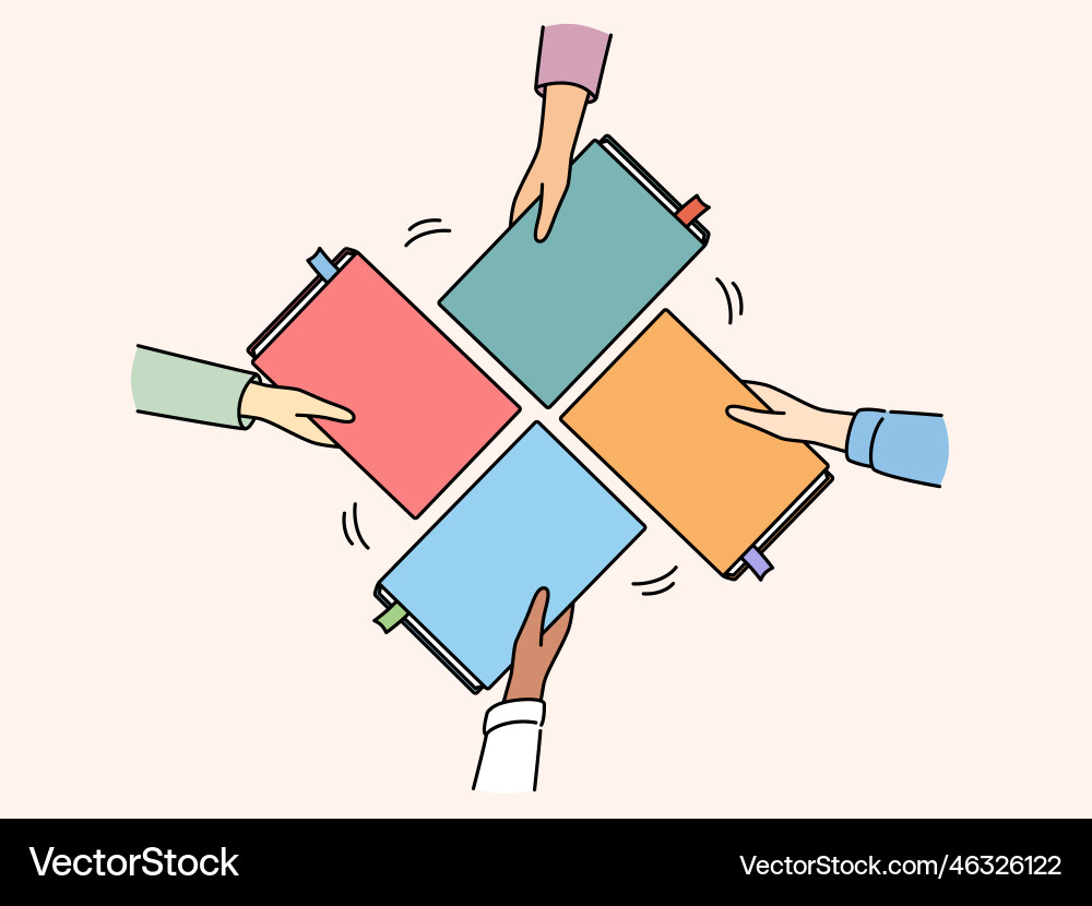 People exchange books at event Royalty Free Vector Image