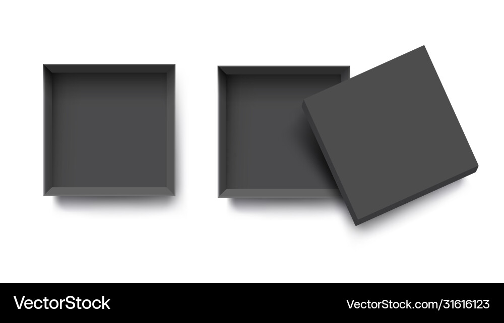 Black top view empty open box for mockup design Vector Image