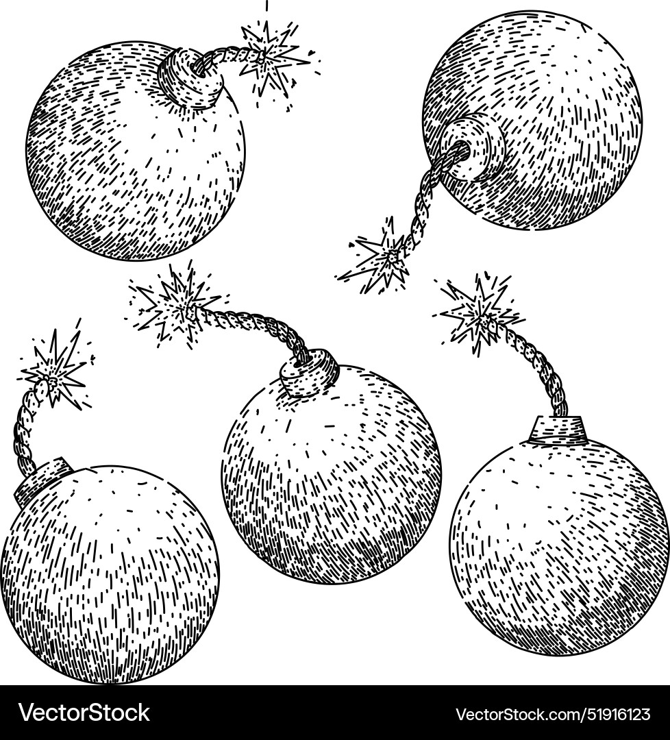 Bomb set sketch hand drawn Royalty Free Vector Image