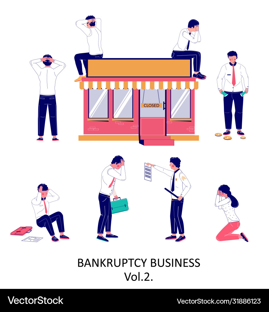 Business bankruptcy character set flat Royalty Free Vector