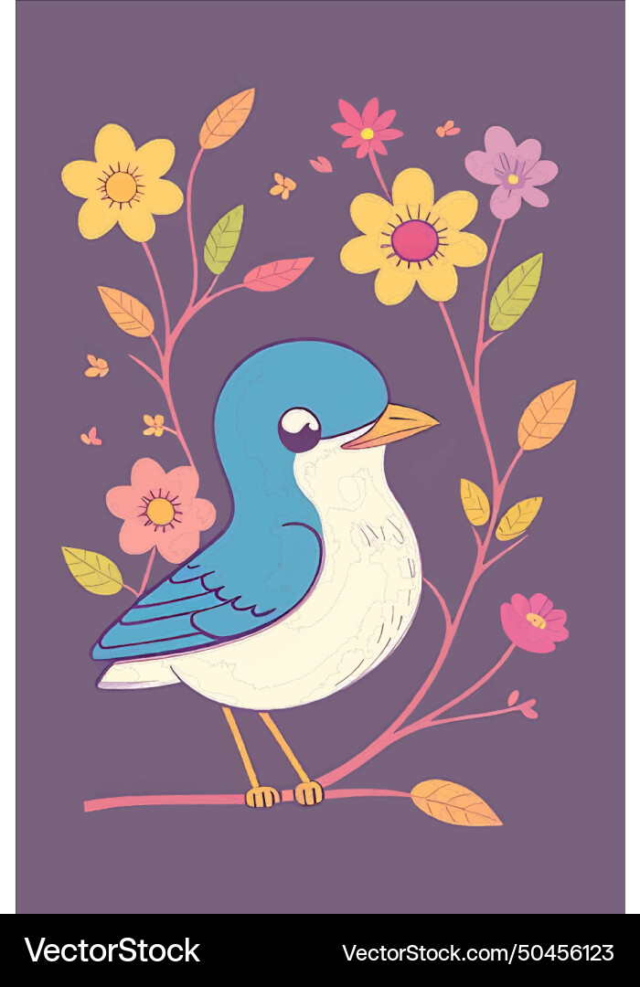Chirpy bloom a colorful bird amidst spring flower Vector Image