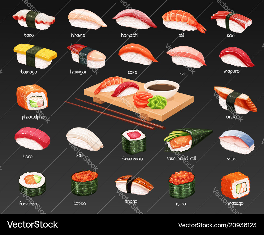 Japanese Sushi Icons Set Royalty Free Vector Image