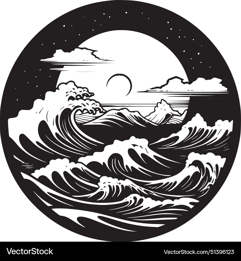 Ocean - black and white Royalty Free Vector Image