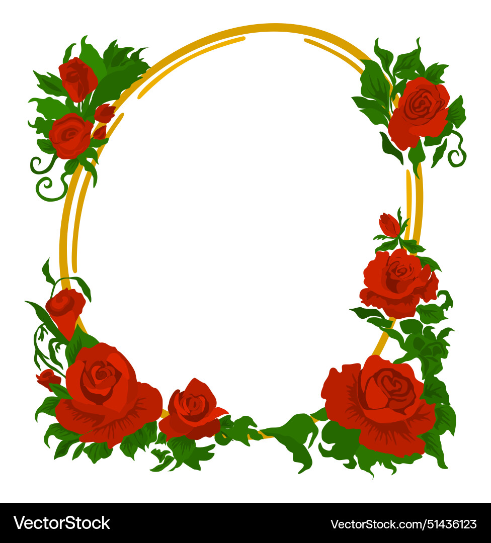 Rounded floral frame with red roses and leaves Vector Image