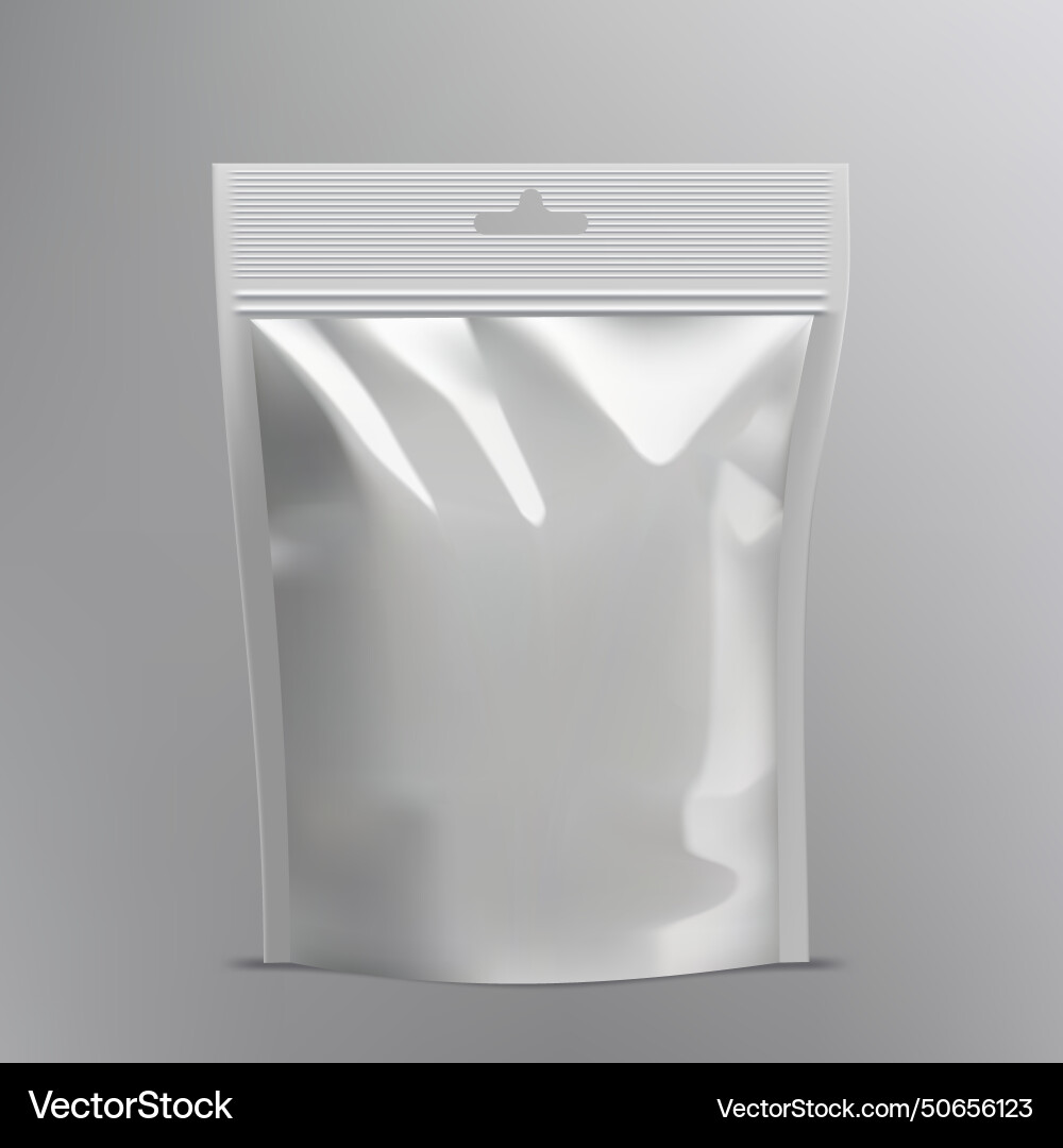 White blank plastic sachet bag with hang slot Vector Image