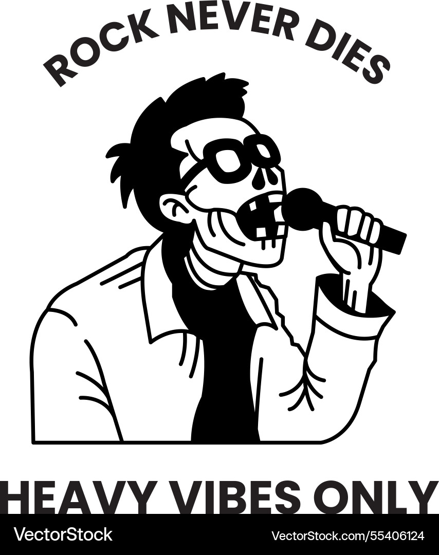 A skeleton singing with microphone in the style Vector Image