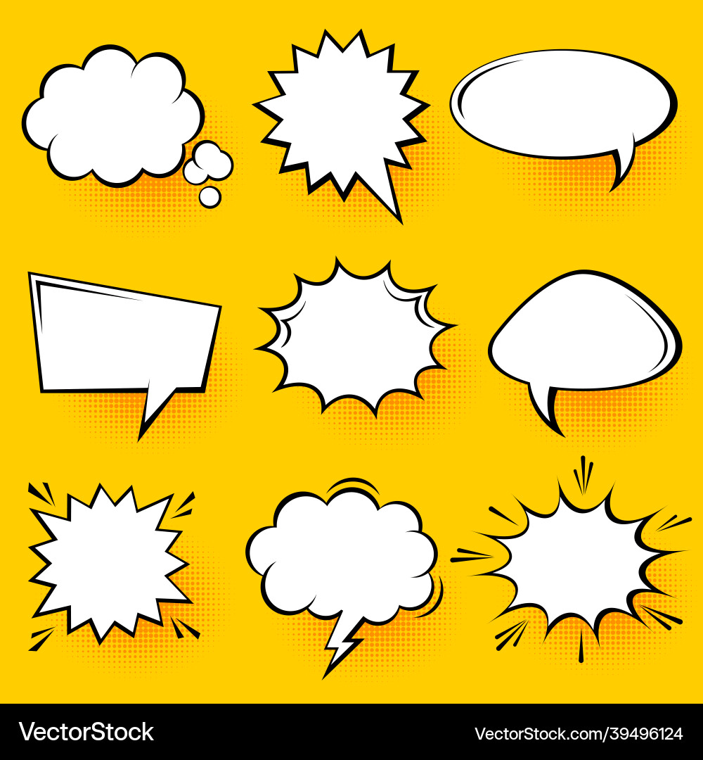 Blank comic speech bubbles with halftone shadows Vector Image
