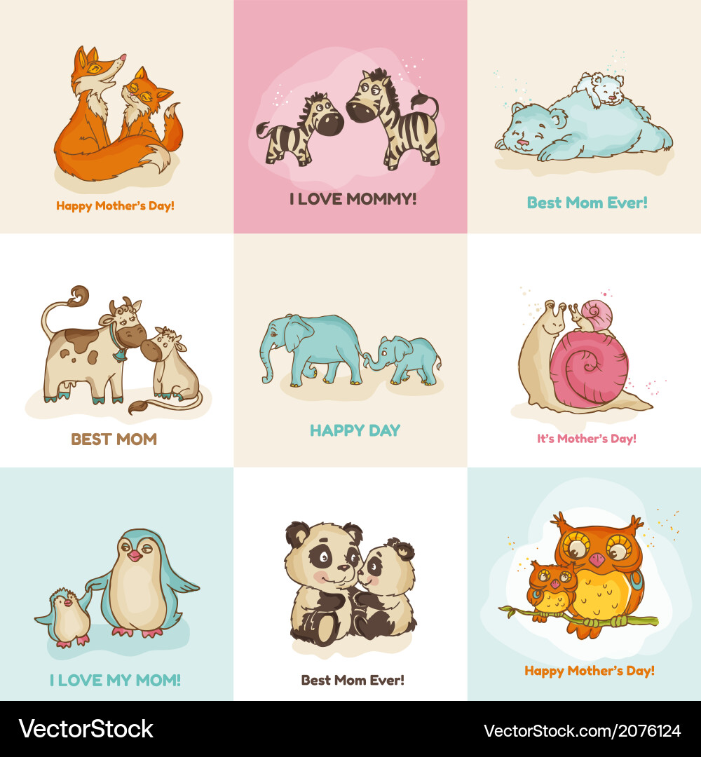 Cute Animal Mothers Day Cards Royalty Free Vector Image