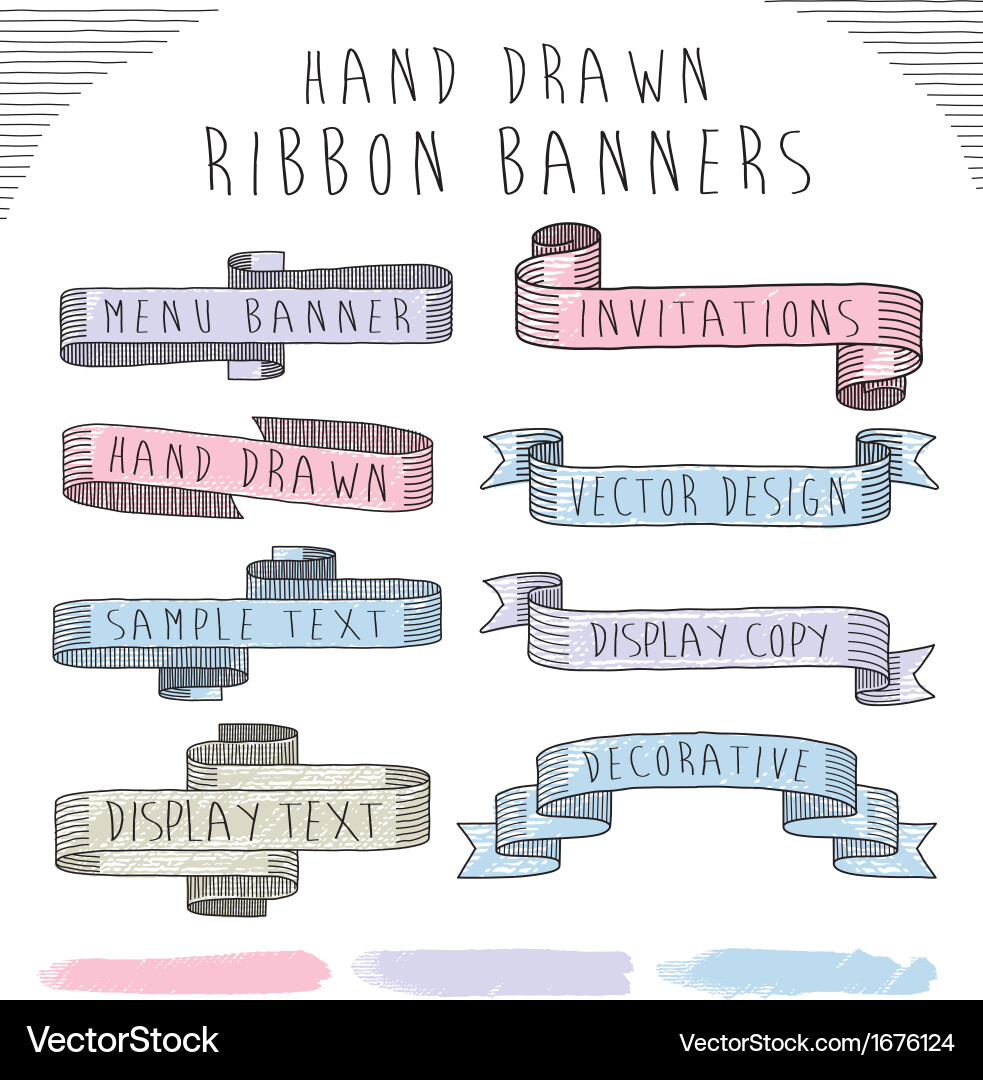 Hand drawn banner and ribbon design set Royalty Free Vector
