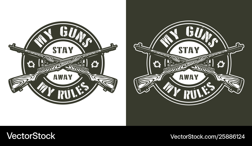 Monochrome military weapon round emblem Royalty Free Vector