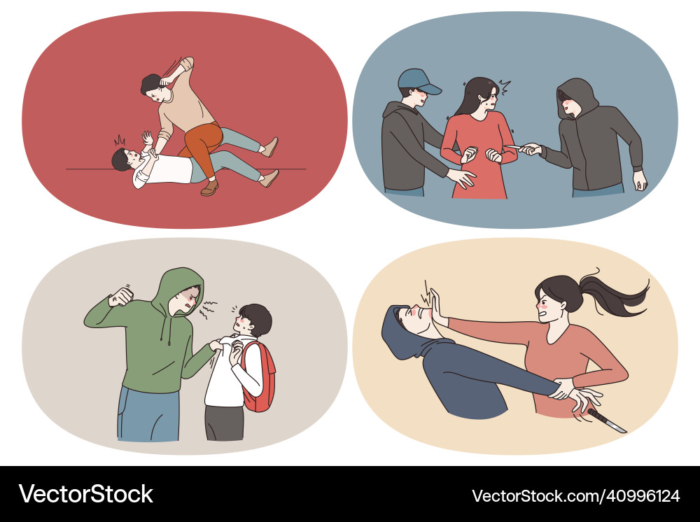 Self defence and criminals concept Royalty Free Vector Image
