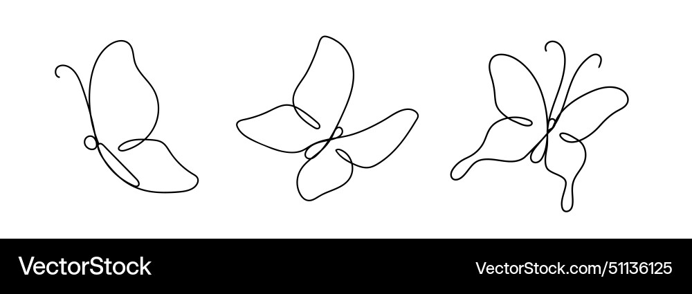 Butterfly continuous line hand drawing set Vector Image
