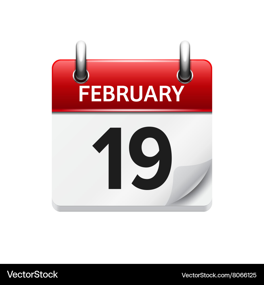 February 19 flat daily calendar icon date Vector Image