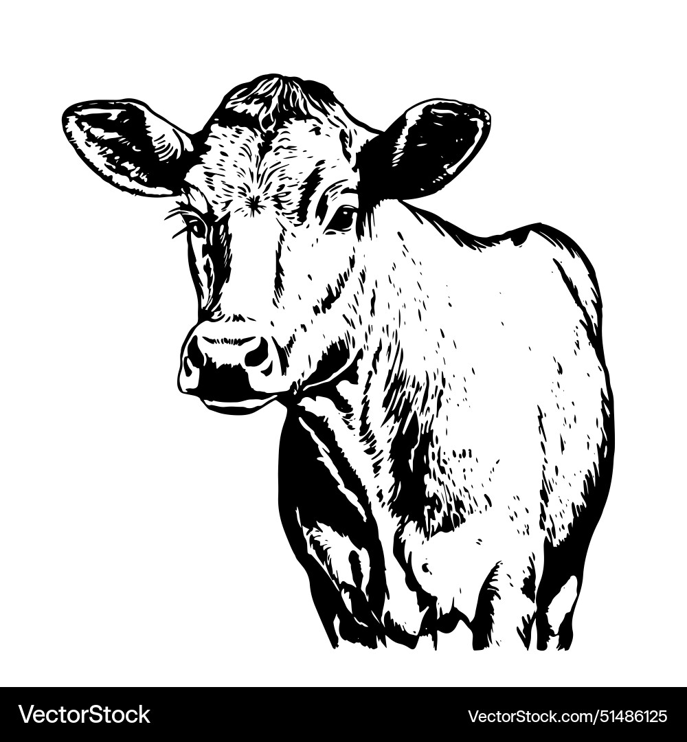 Hand drawn engraving pen and ink cow Royalty Free Vector