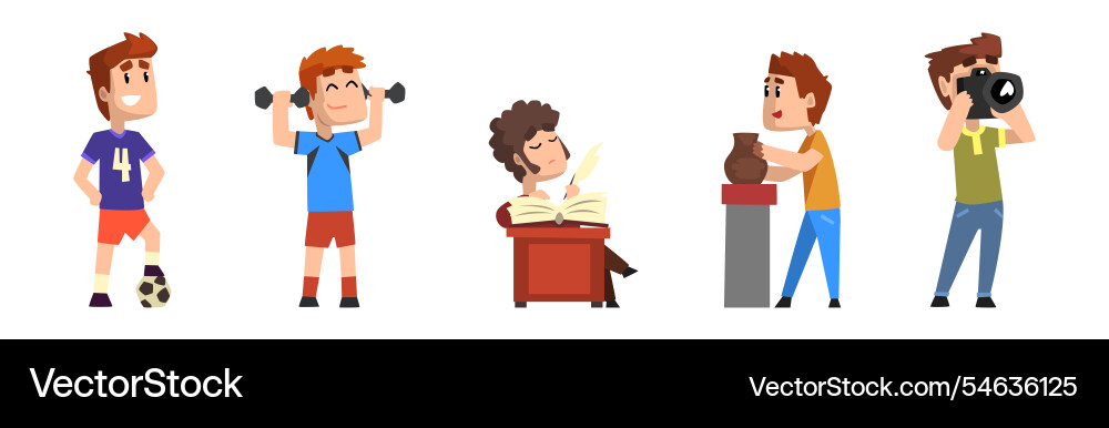 Man character engaged in different pastime Vector Image