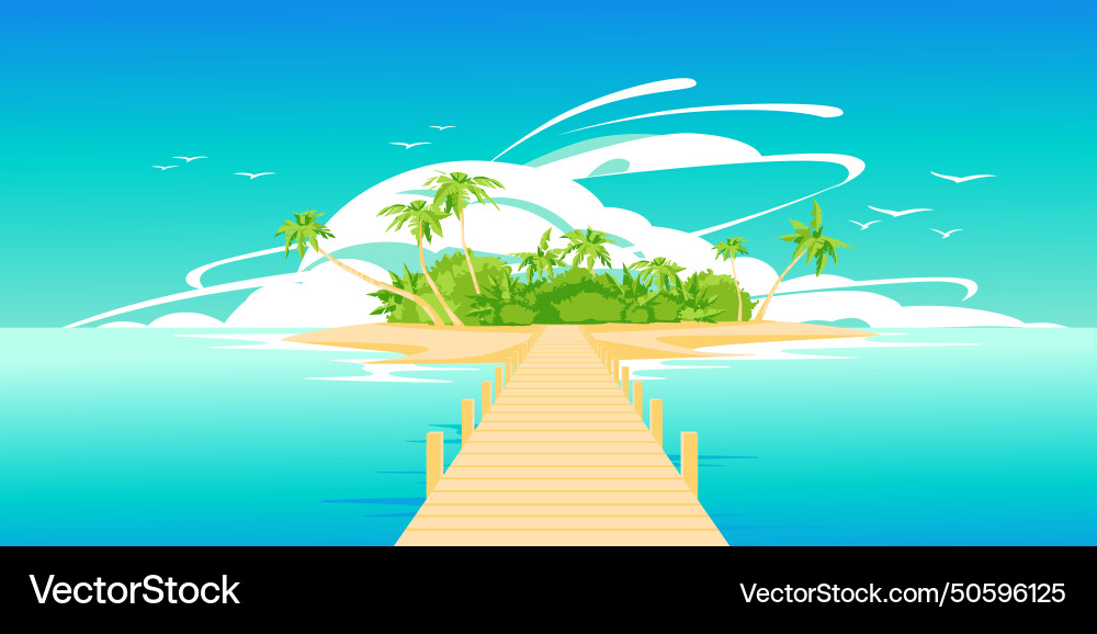 Ocean tropical landscape paradise wooden path Vector Image
