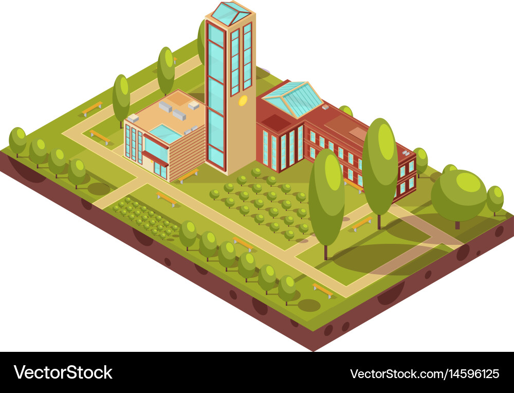 University Building Isometric Layout Royalty Free Vector