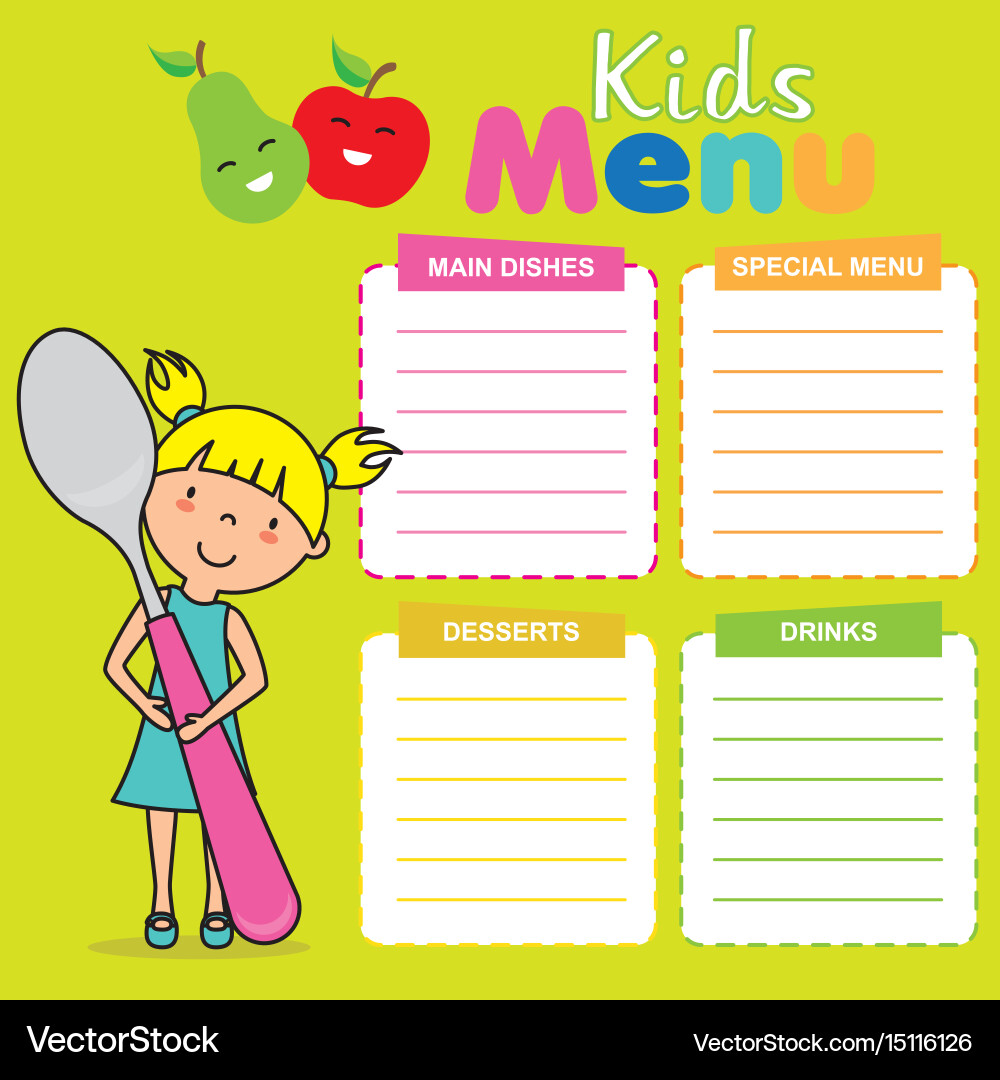 Kids menu template Royalty Free Vector Image - VectorStock