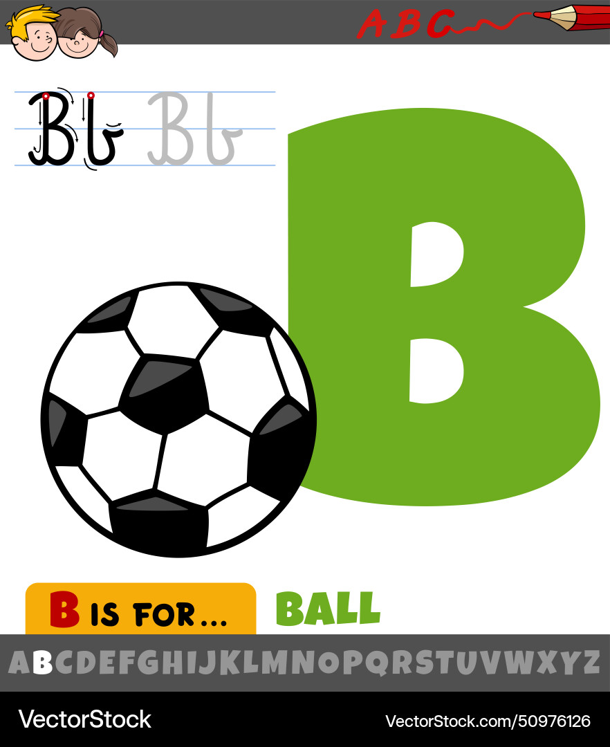 Letter b from alphabet with cartoon soccer ball Vector Image
