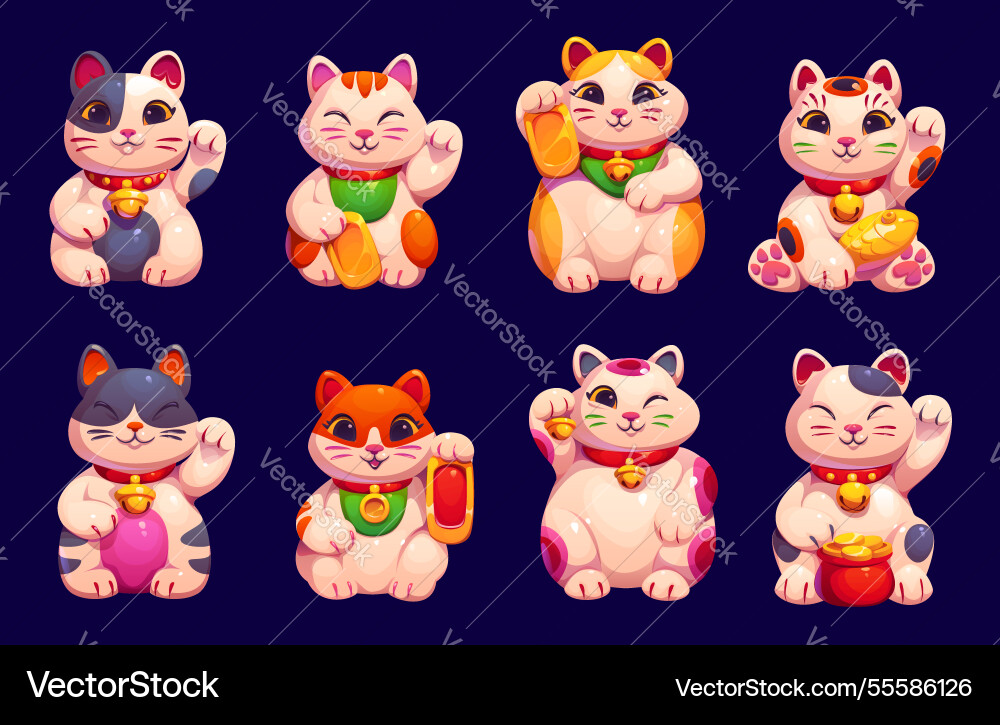 Lucky Maneki Neko Cat - Japanese Fortune Charm Vector Image