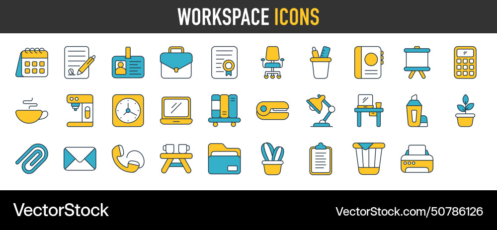 Workspace icons set office Royalty Free Vector Image