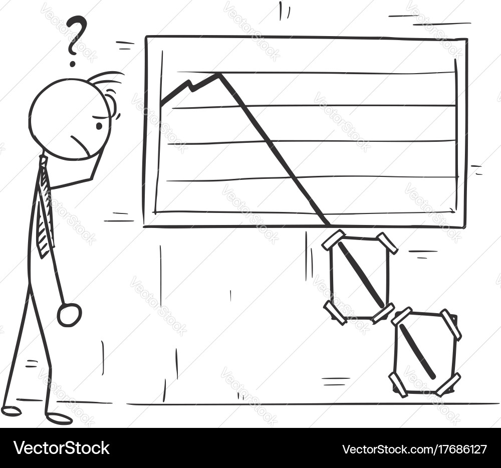 Cartoon of man looking at wall graph Royalty Free Vector