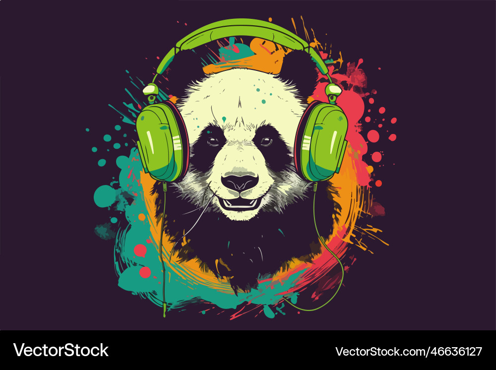 Panda with headphones vintage Royalty Free Vector Image
