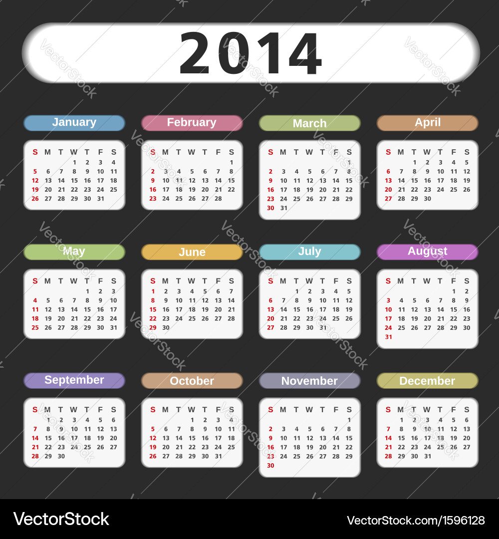 2014 Calendar - Monthly View Royalty Free Vector Image