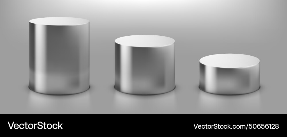 3d silver cylinder set on gray background Vector Image