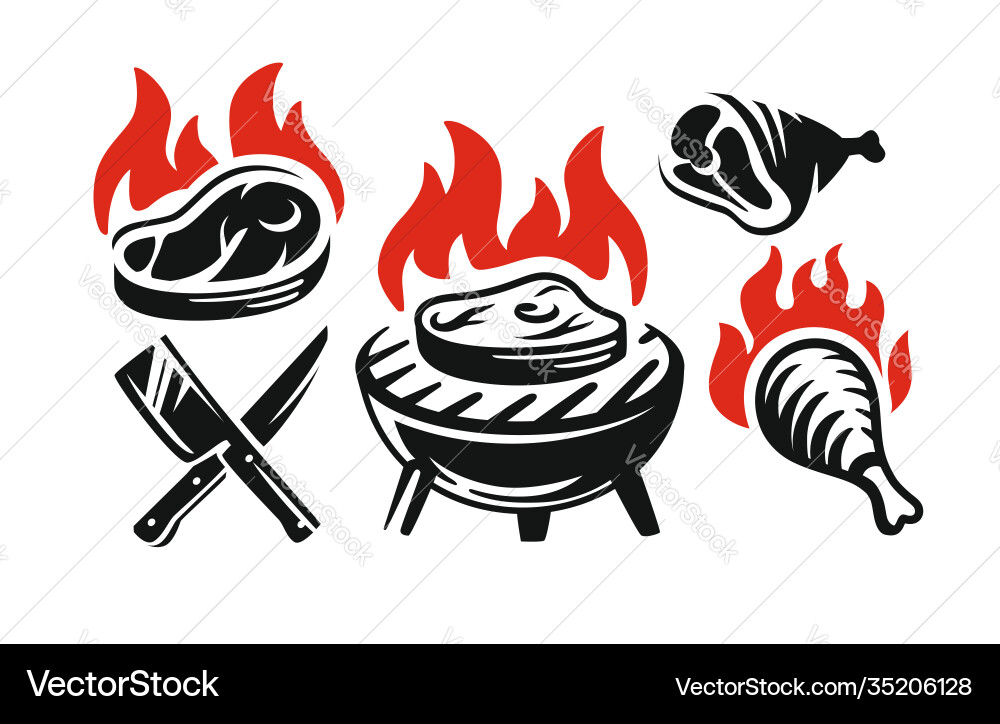 Barbecue Fire Logo Set Royalty Free Vector Image