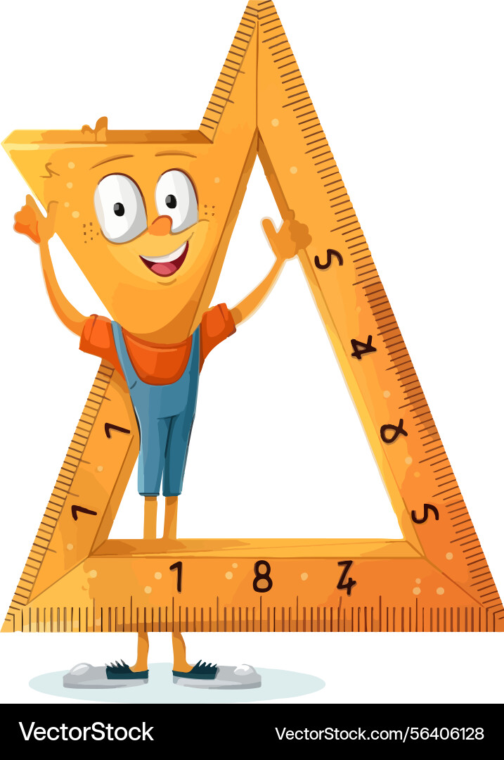 Cartoon happy yellow triangle ruler character Vector Image