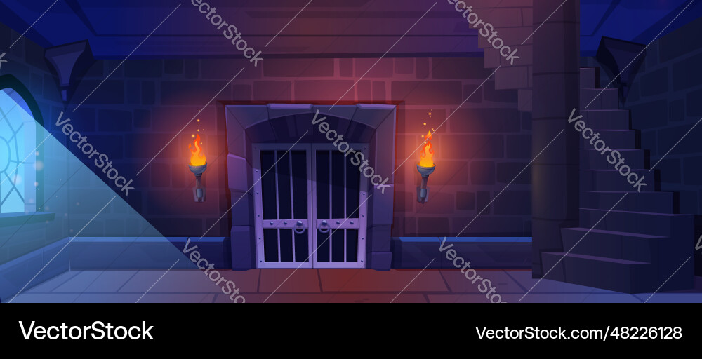 Castle medieval dungeon prison with stone wall Vector Image