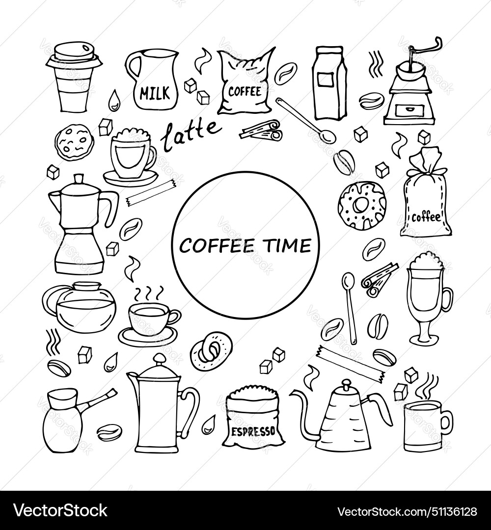 Coffee doodle Royalty Free Vector Image - VectorStock