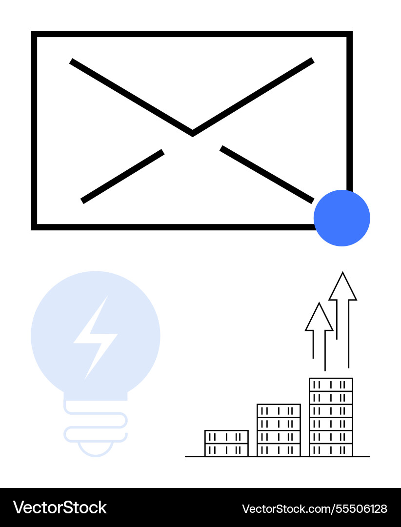 Email with notification growth arrows light bulb Vector Image