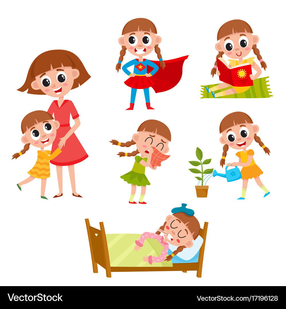 Little girl daily routine set Royalty Free Vector Image