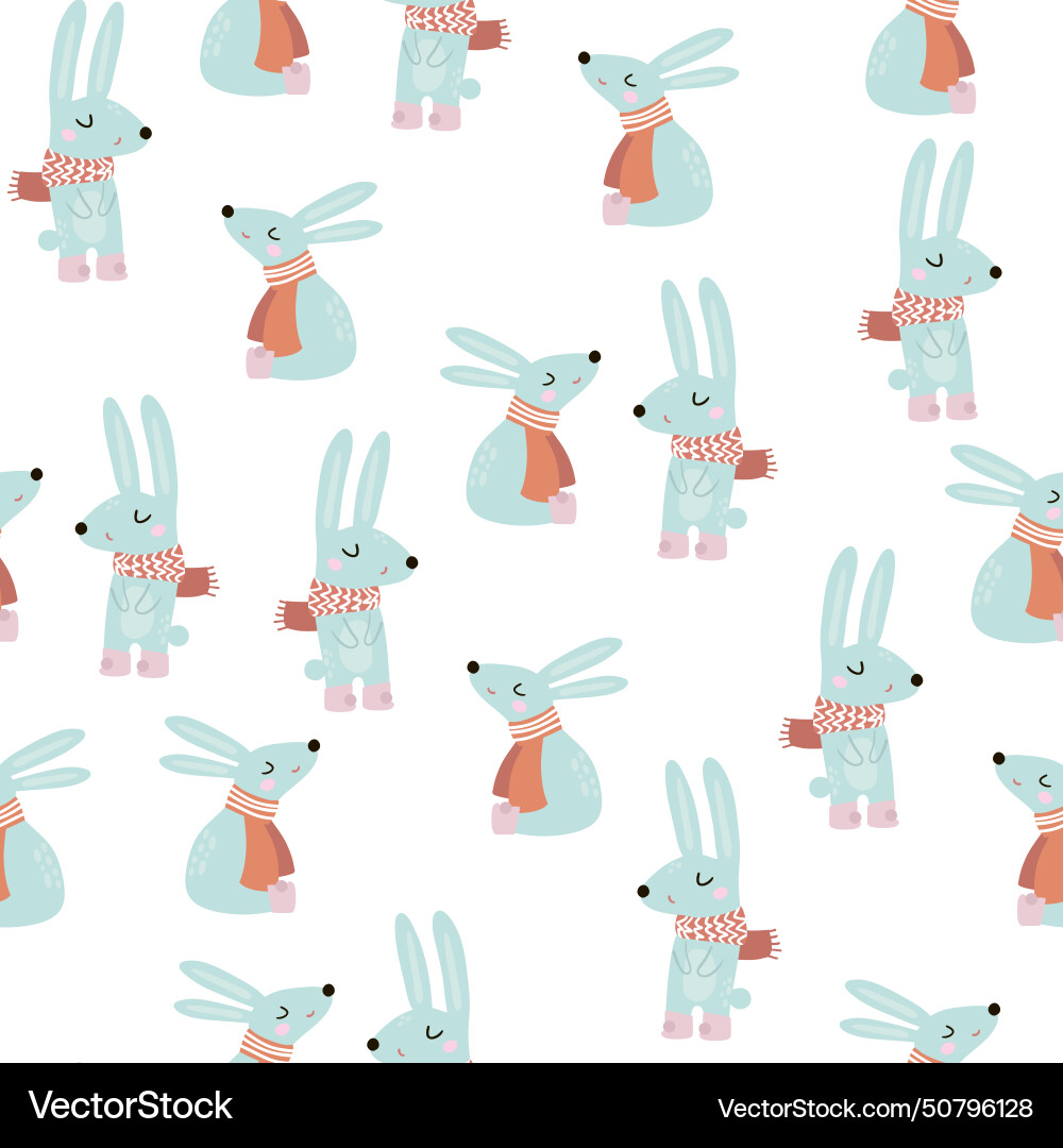Seamless festive pattern with cute cartoon rabbits