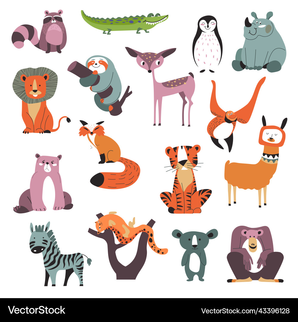 Wild animals small cartoon characters Royalty Free Vector