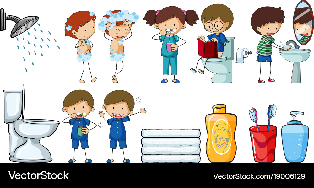 Children doing different routine activities Vector Image