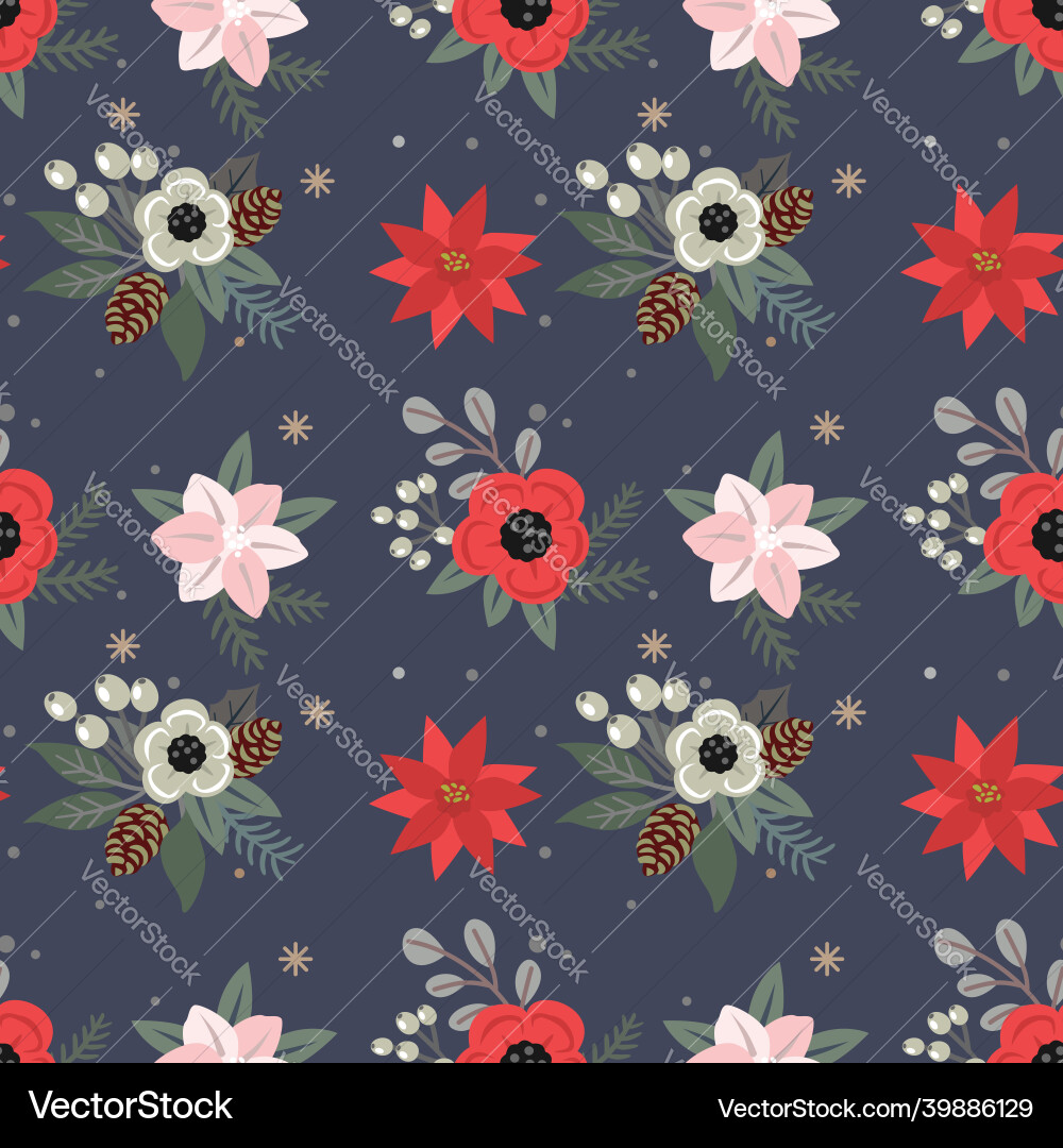 Christmas flowers bouquets seamless pattern Vector Image