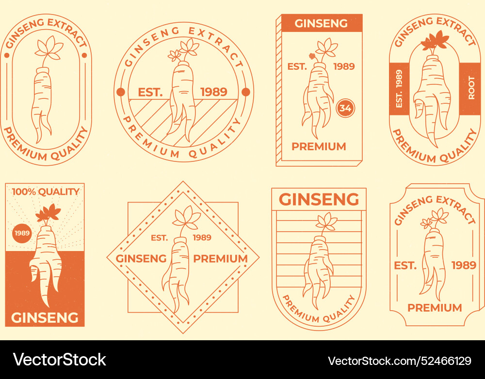 Ginseng jar label collection Royalty Free Vector Image